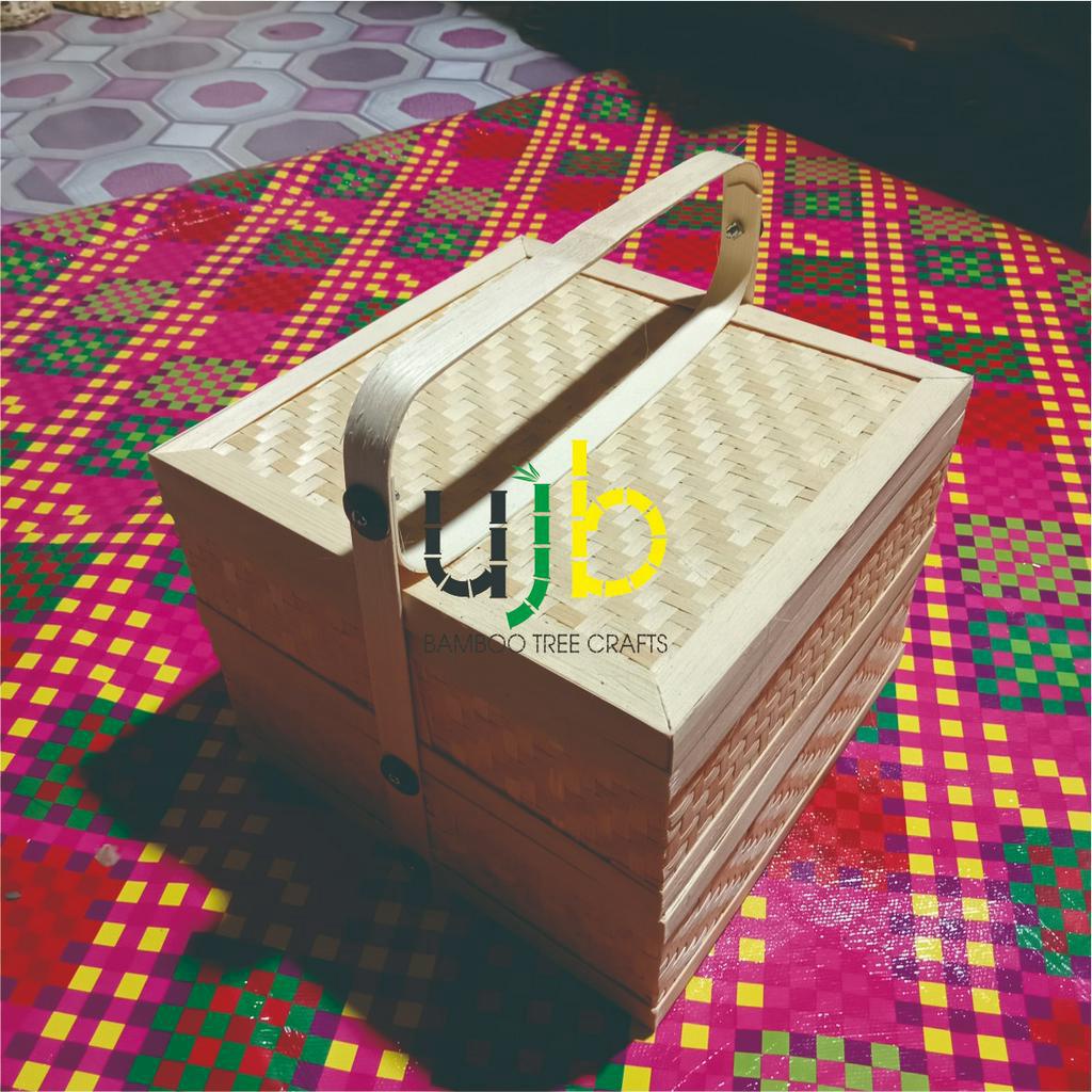Jual rantang makanan kotak dari bambu anyaman rapat ukuran 30 x 30 cm ...