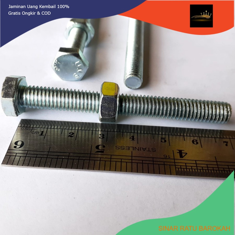 Jual BAUT MUR PUTIH M8 X 70 / BMP M8X70 / BAUT M8X70 PUTIH BMP M8 X 70 KUNCI 13 PANJANG 7CM 7 CM ...