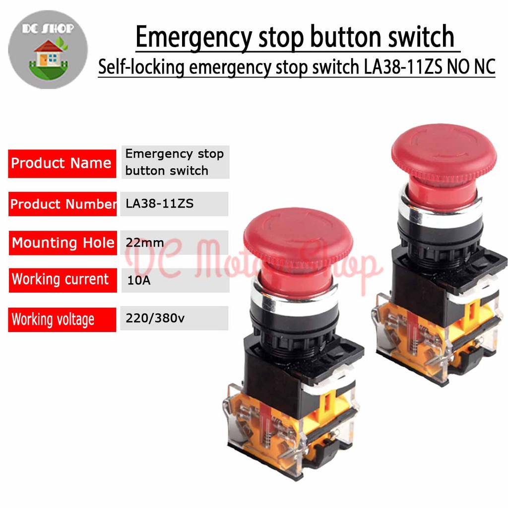 Jual Push Button Emergency Stop Self Locking 22mm 10A upto 660VAC LA38 ...