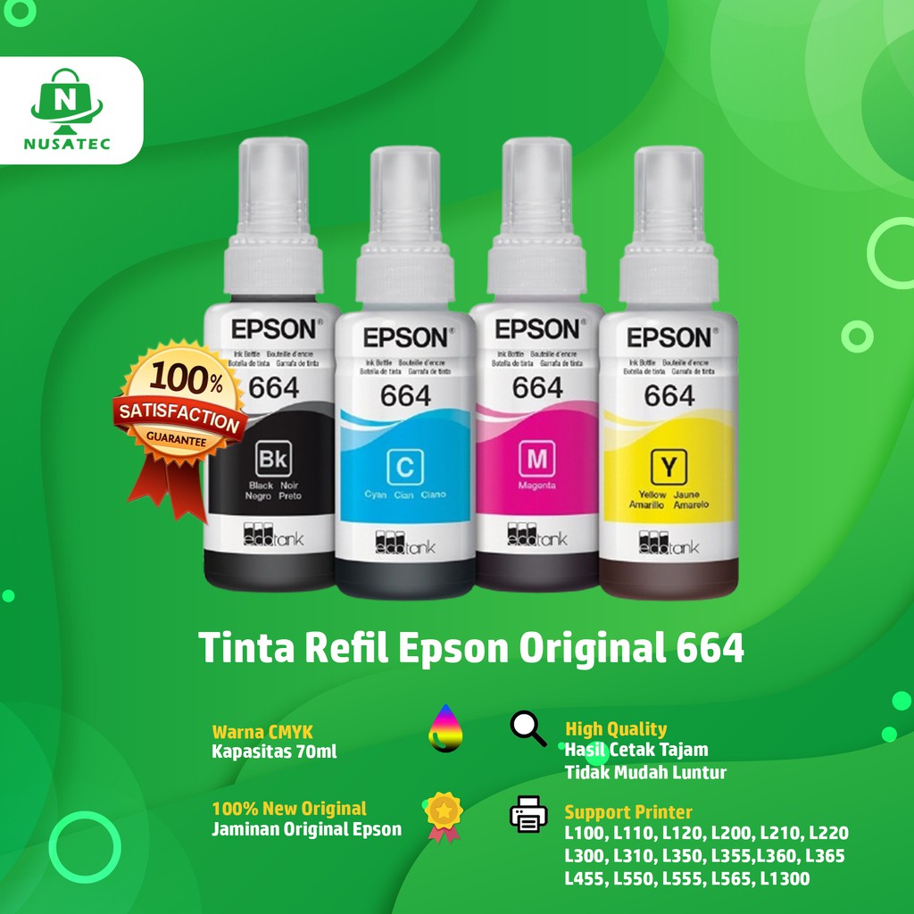 Jual Tinta Printer Epson 664 Original 1 Set L100 L110 L120 L200 L210 ...