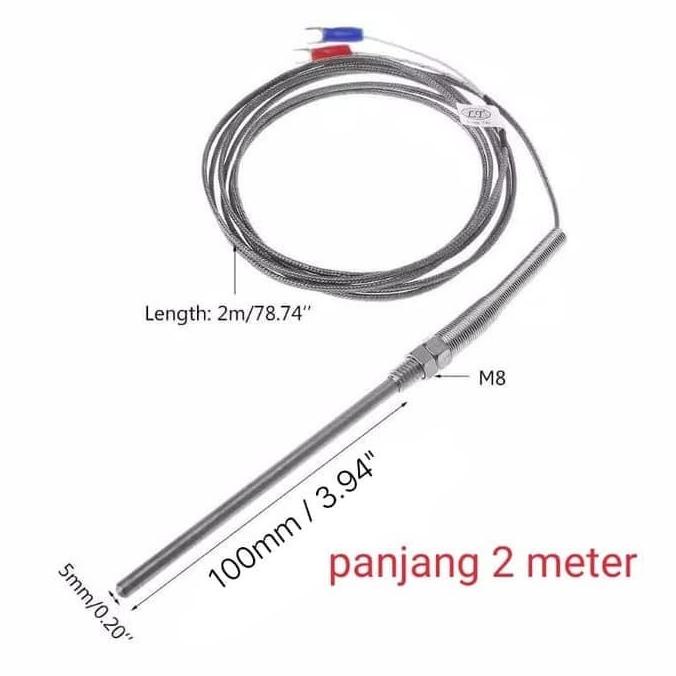 Jual Stainless Thermocouple Type K 2m - Probe 0.5cm x 10cm - Termokopel ...