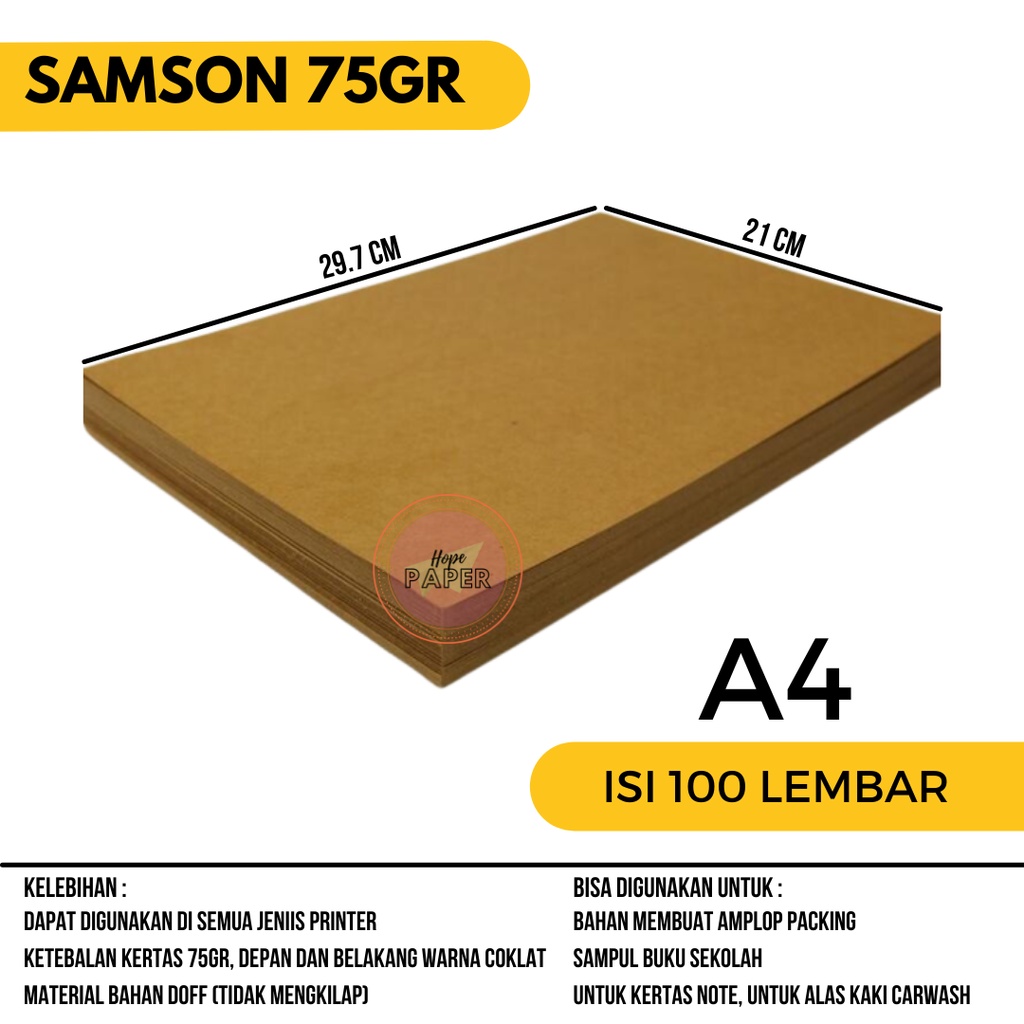 Jual Kertas Samson A4 isi 100 lembar / Kertas Samson Cokelat A4 ...