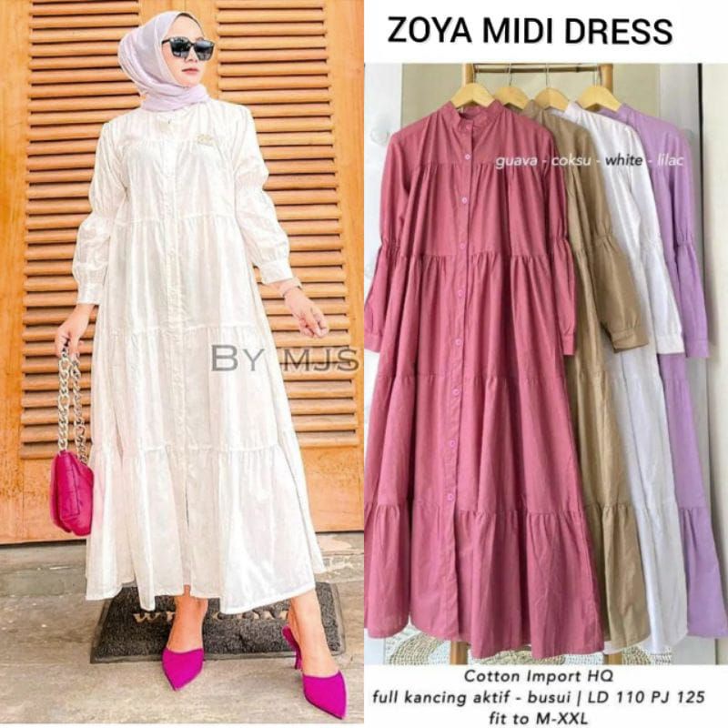 Jual GAMIS Zoya MIDI dress full kancing//fashion wanita//gamis wanita ...