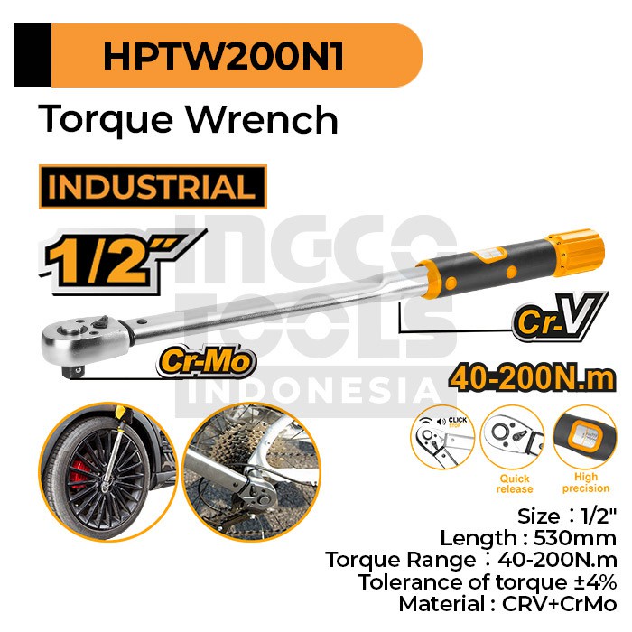 Jual Torque Wrench (1/2" 40-200Nm) INGCO HPTW200N1 - Kunci Momen Torsi ...