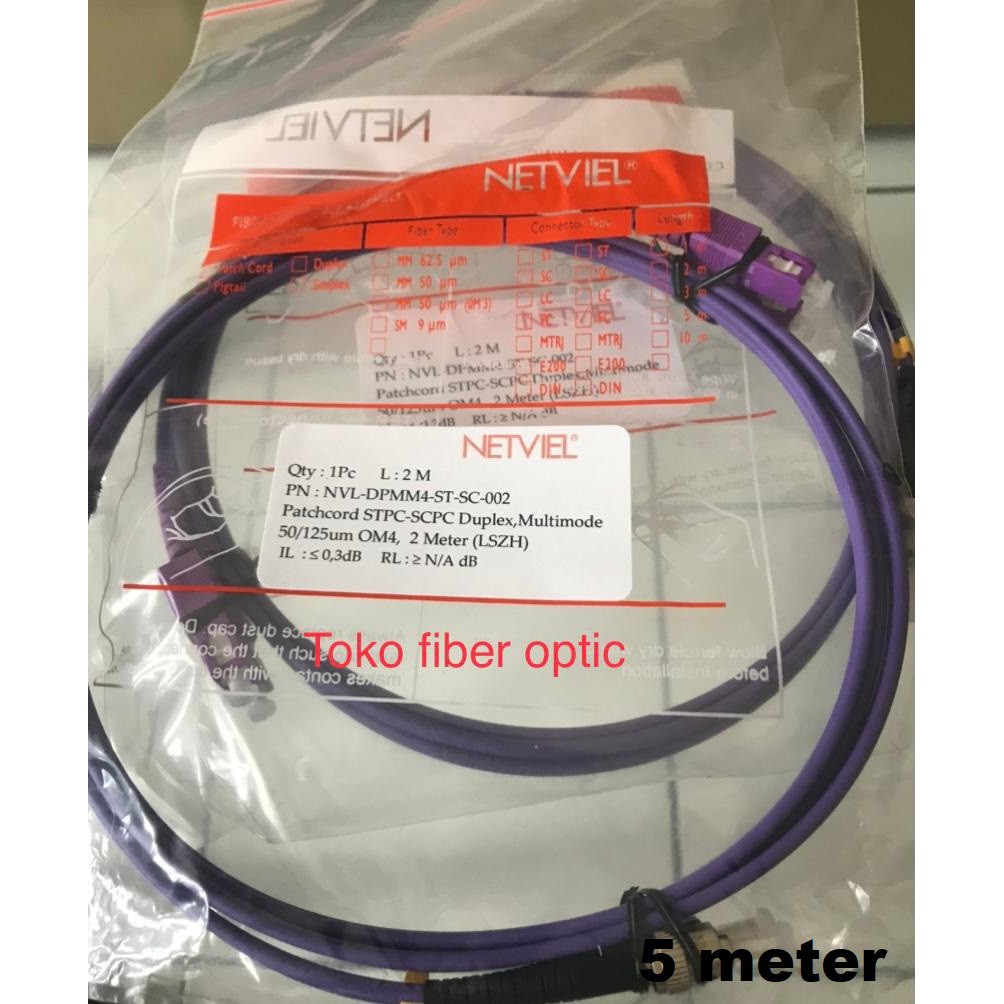 Jual Netviel Patch Cord ST- SC Duplex Multimode 50/125um OM4, 1 - 5 ...