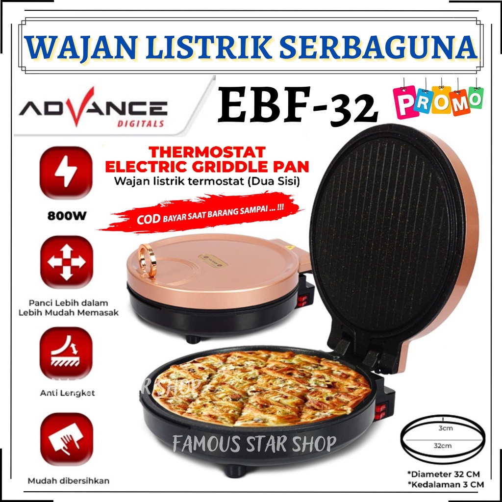 Jual PROMO!!! Alat Pemanggang Serbaguna ADVANCE EBF-32 | Thermostat Electric Griddle Pan Advance ...