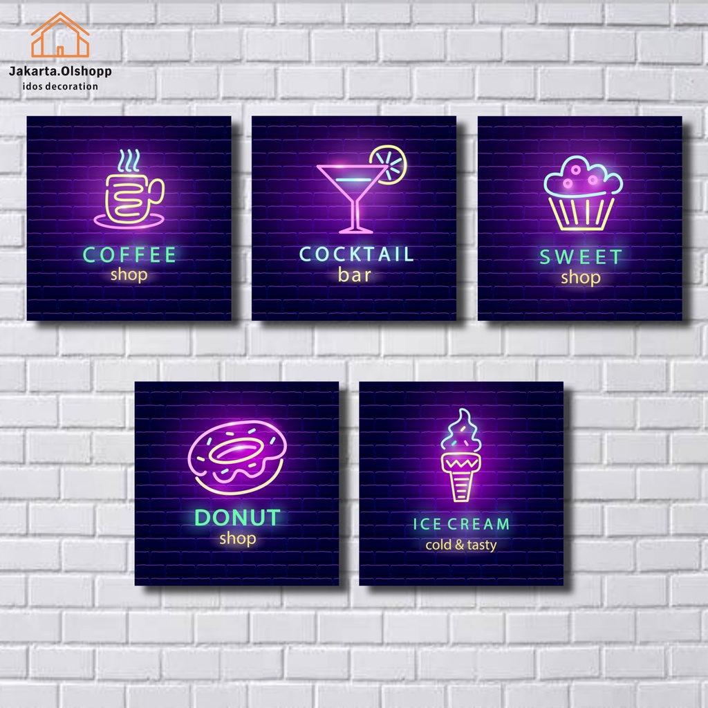 Jual Poster Kayu Neon Coffee/Neon ice cream/ Neon cocktail/Neon Donuts ...