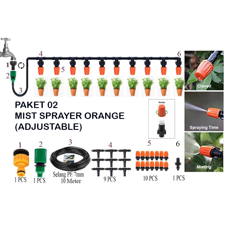 Jual Paket misting Sprayer 10 titik selang 7 mm Orange Adjustable ...