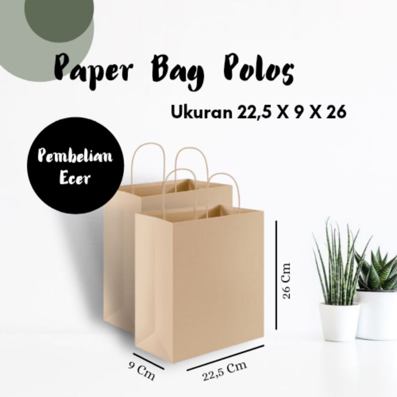 Jual Paper Bag Polos 22,5 x 9 x 26 / Paper Bag Polos Ecer / Paper Bag ...