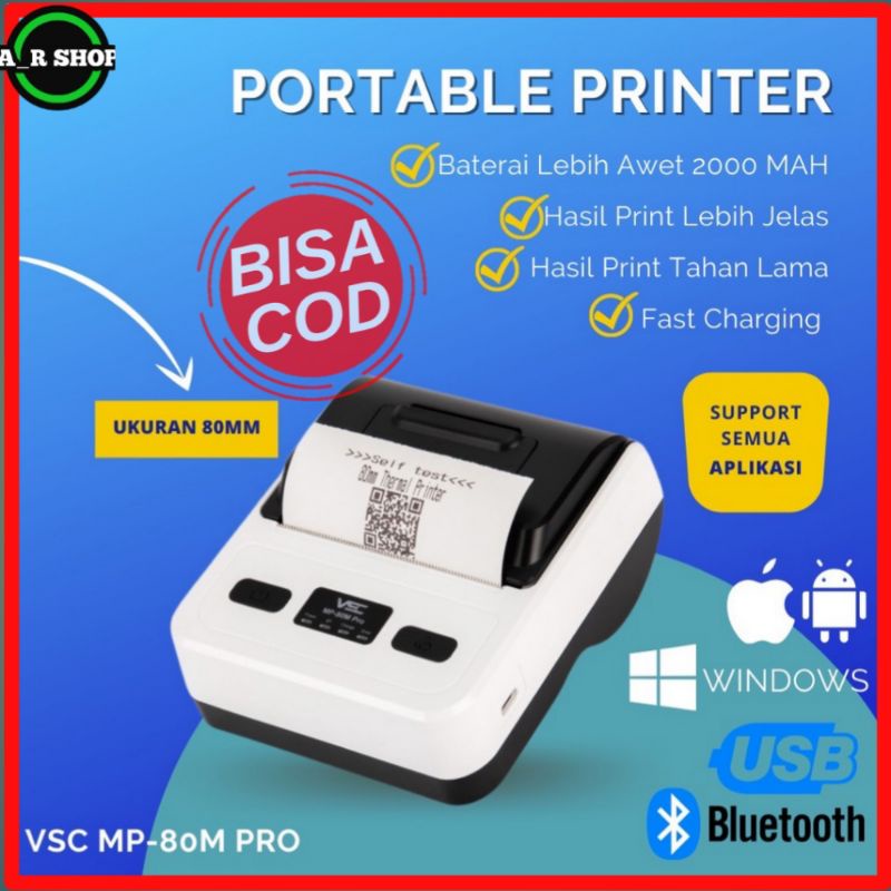 Jual PRINTER BLUETOOTH PORTABLE THERMAL VRtec KASIR/PPOB 80MM VSC MP-80M BATERAI 2000MAH FAST ...