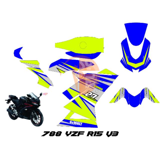 Jual Decal Yamaha yzf r15 v3 SIMPLE BIRU | Shopee Indonesia