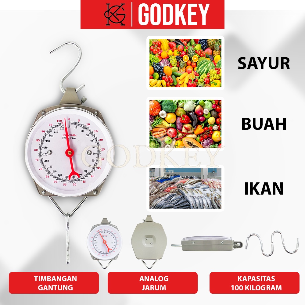 Jual HS Analog 50kg -100kg - 150kg - 200kg Timbangan Gantung Besi ...