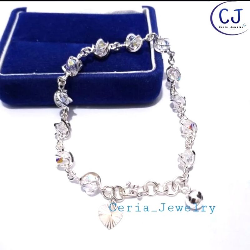 Jual Gelang Perak Asli Tangan Wanita Silver 925 Lapis Emas Putih Batu ...