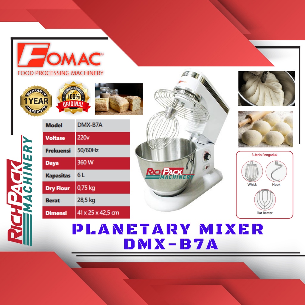 Jual Fomac DMX-B7A Planetary Dough Mixer Mesin Pengaduk Adonan 7 Liter ...