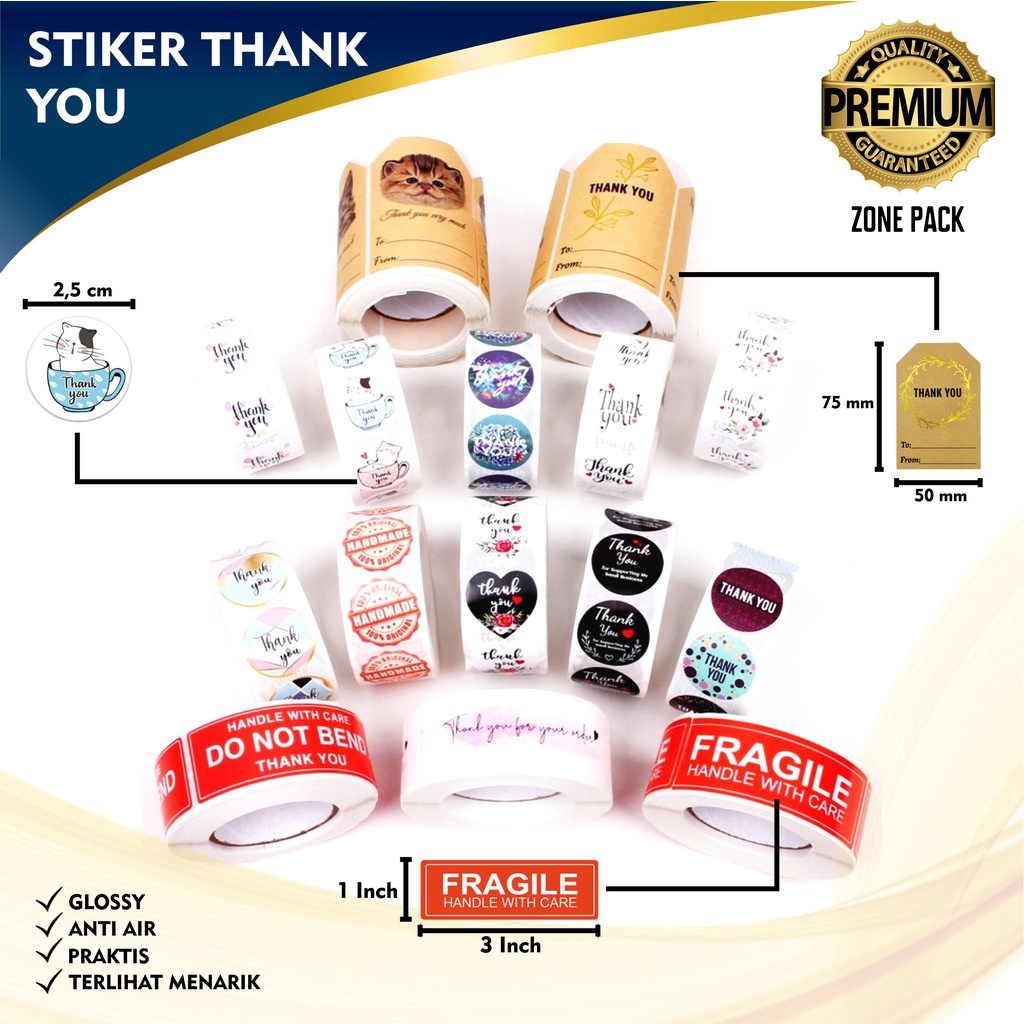 Jual 1 roll (500 pcs) Stiker Label packing Thank You For Your Order I ...