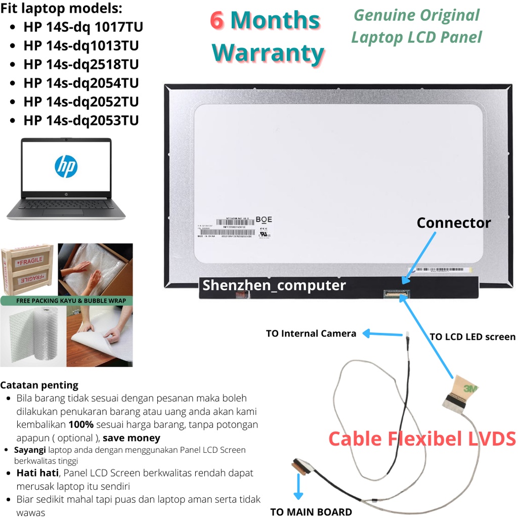 Jual LCD laptop HP 14S-dq 1017TU 14s-dq1013TU 14s-dq2518TU 14s-dq2054TU ...