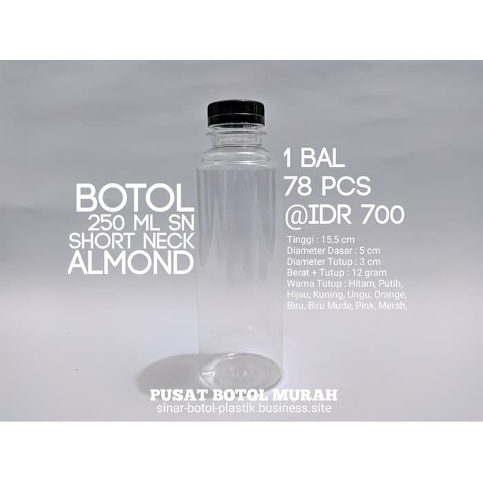 Jual 100 Psc Botol almond 250 ml - Hitam Botol plastik 250 ml Botol murah | Shopee Indonesia