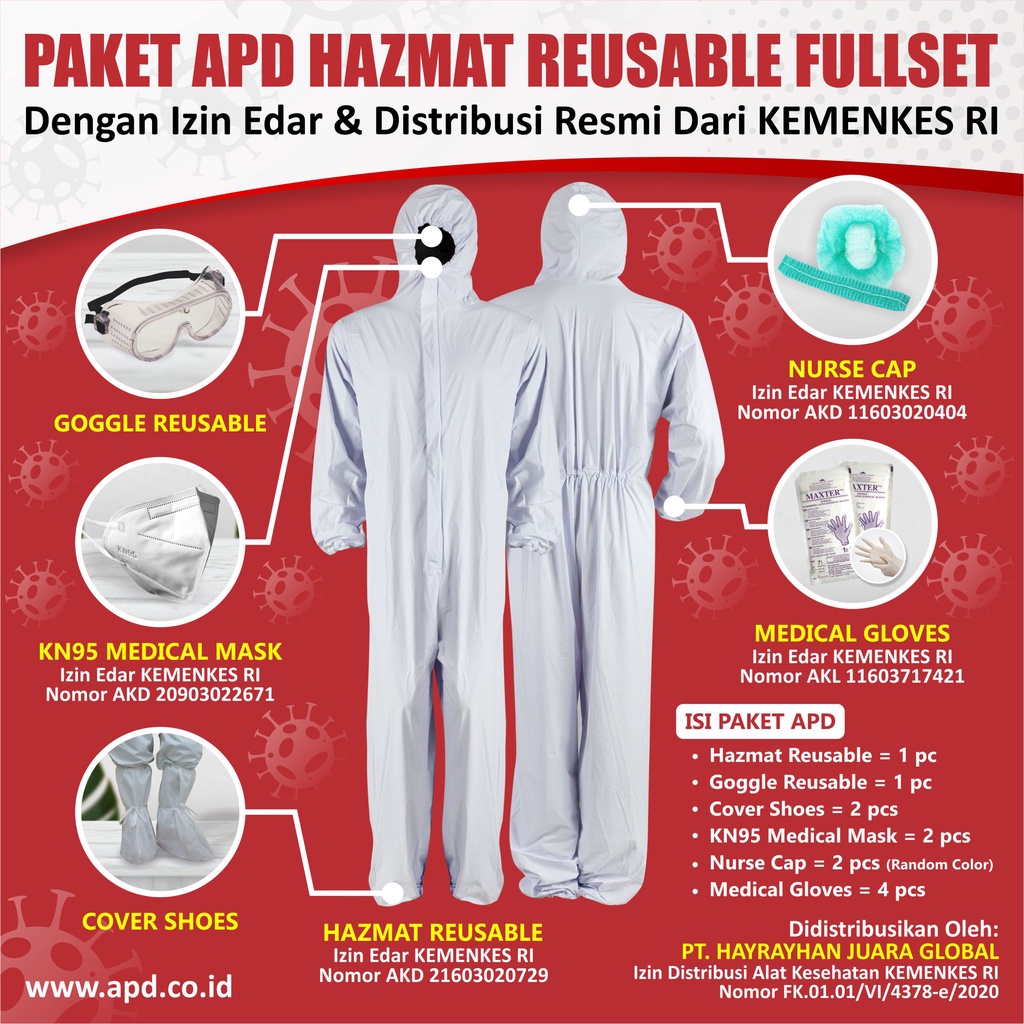 Jual PAKET BAJU APD HAZMAT SUIT REUSABLE MEDIS FULLSET LENGKAP FULL SET ...