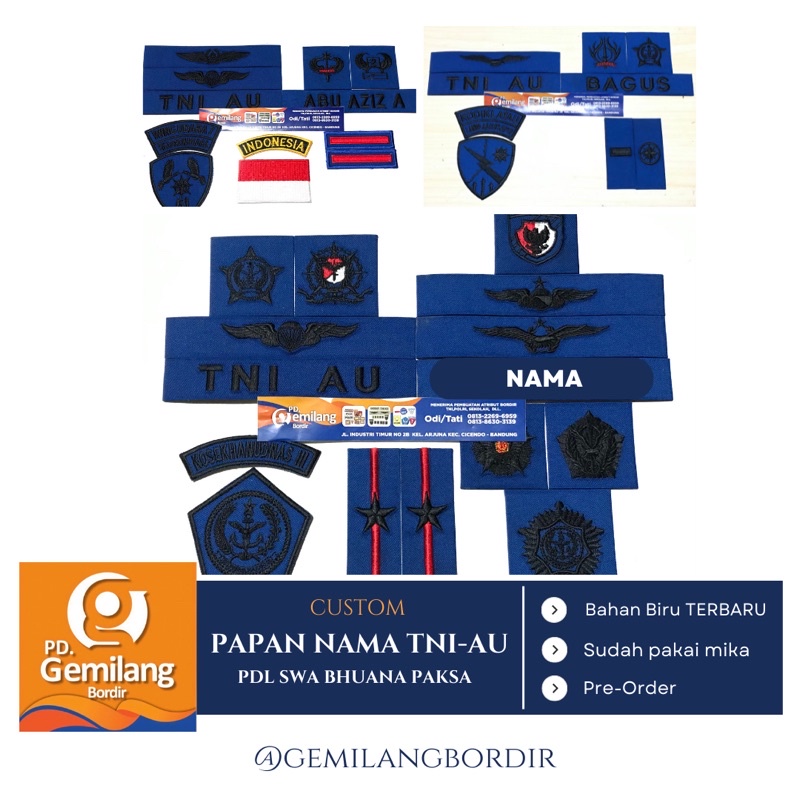 Jual PO 1-3 Hari [Biru Terbaru] PAPAN NAMA TNI AU PDL SBP [Swa Bhuana Paksa] | Papan Nama Pdl ...