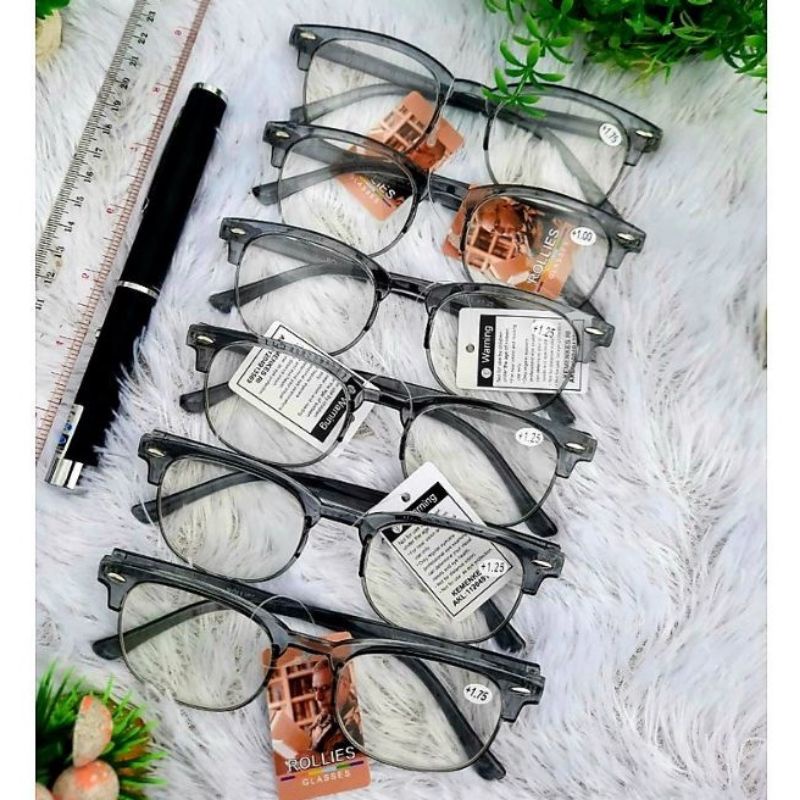 Jual kacamata baca / kacamata plus frame transpara / abu abu | Shopee ...