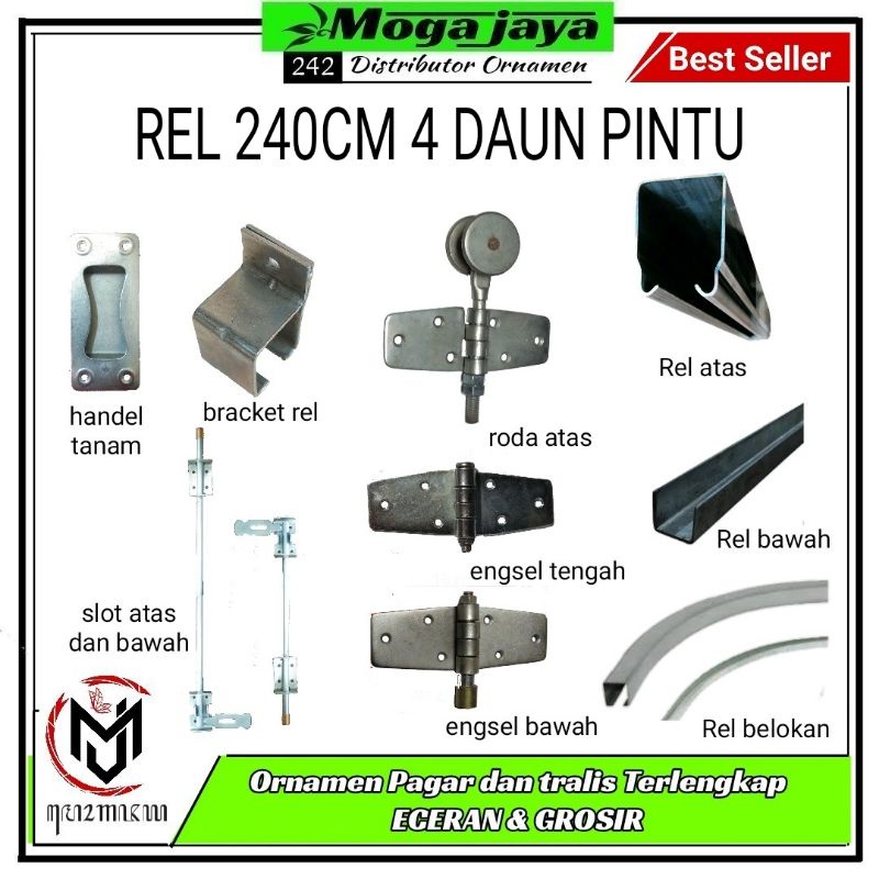 Jual engsel roda garasi SLEDING rel 240cm 4 daun pintu garasi set lokal ...