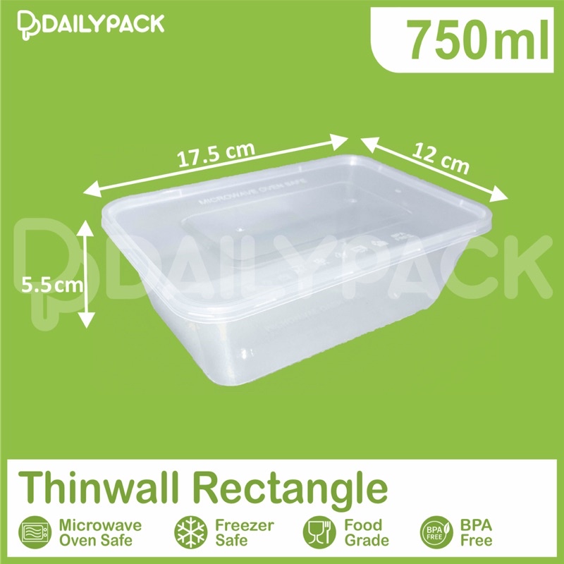 Jual Thinwall RECTANGLE 750 ml + Tutup / PERSEGI PANJANG / Kotak Makan Plastik / Food Container ...