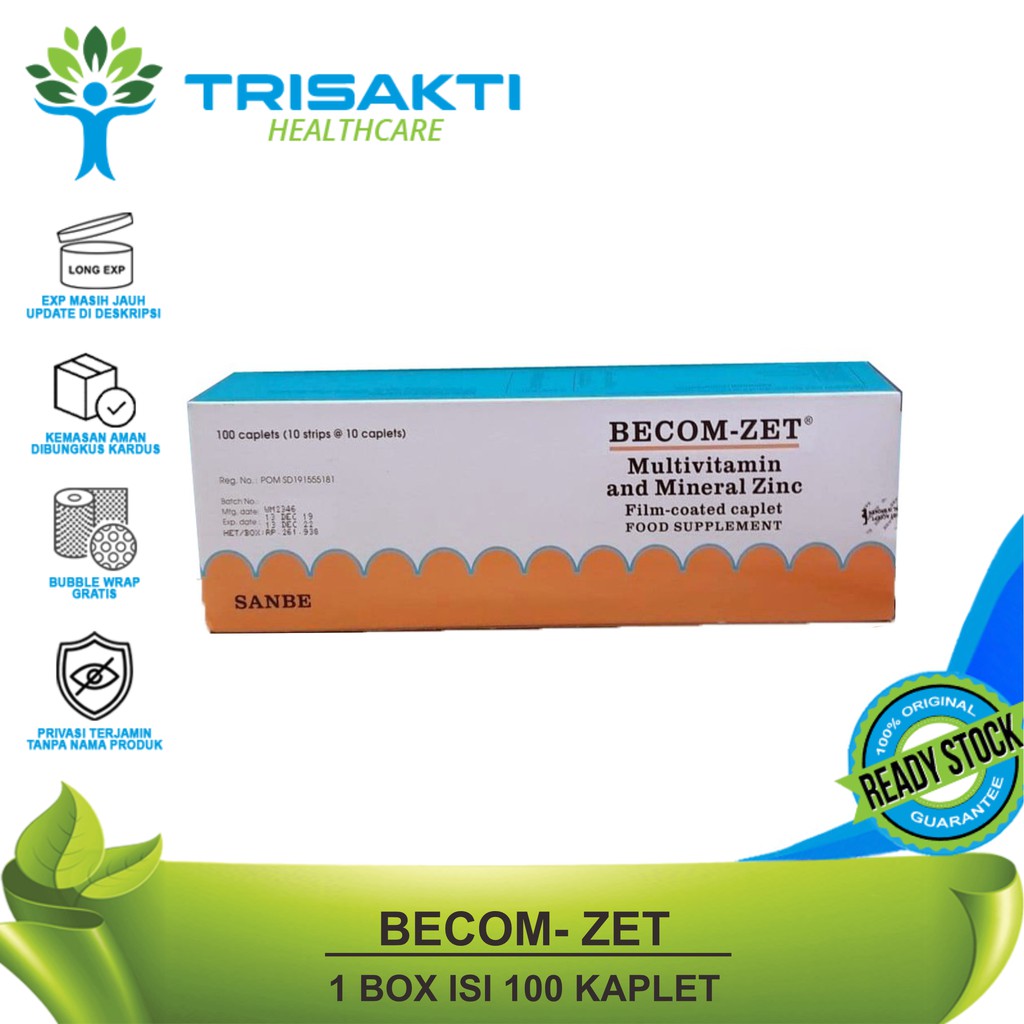 Jual BECOM - ZET 1 BOX 100 KAP MULTIVITAMIN MINERAL DAN ZINC - FOOD ...