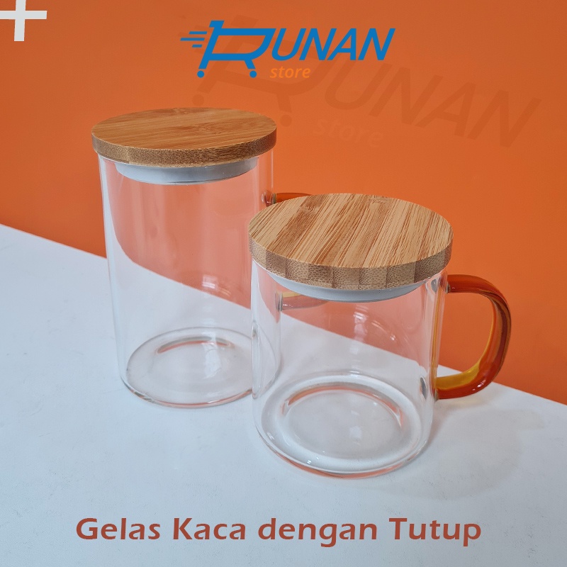 Jual Gelas Kaca - Gelas Minum Kopi Teh Dengan Tutup Kayu Anti Panas Gelas Beling | Shopee Indonesia