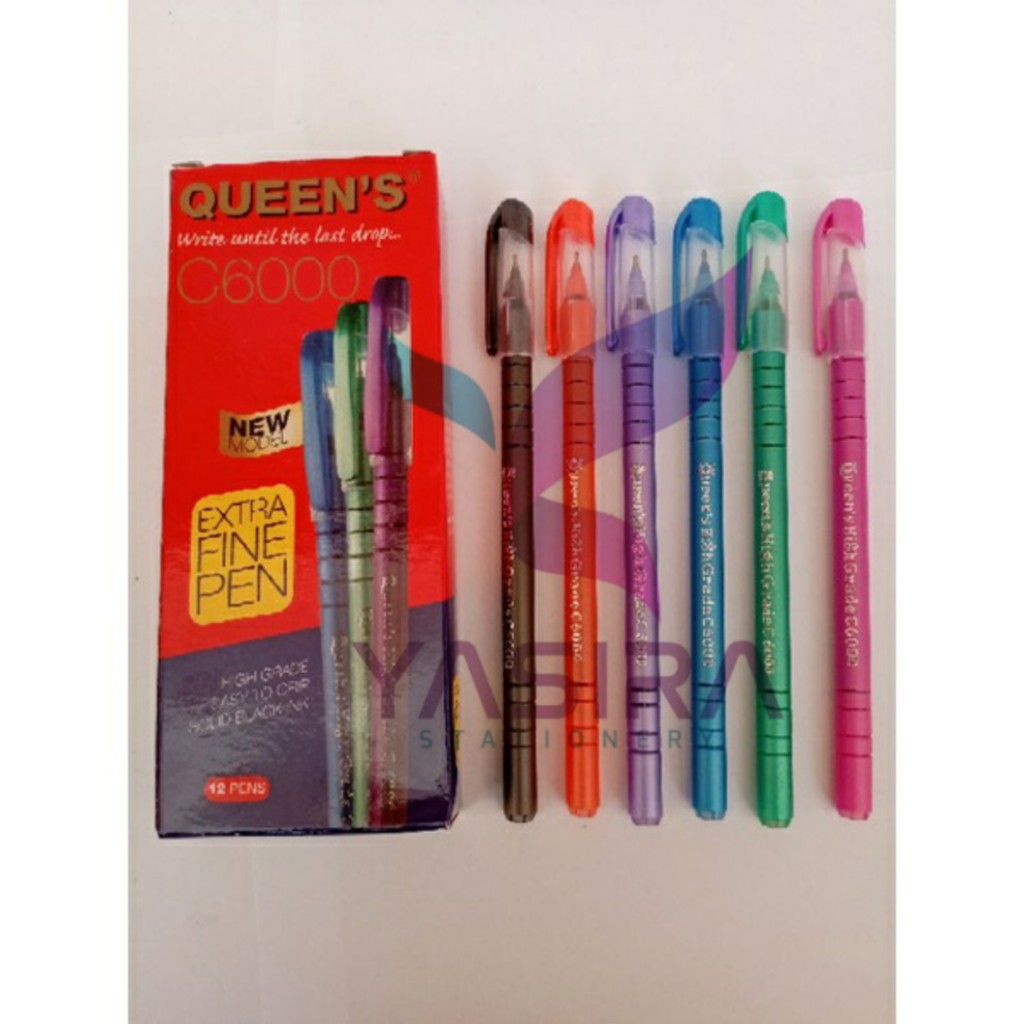 Jual ( 90 Gram ) SELUSIN 12 PCS Bolpoin Pulpen Faster Queen's 0.5mm ...