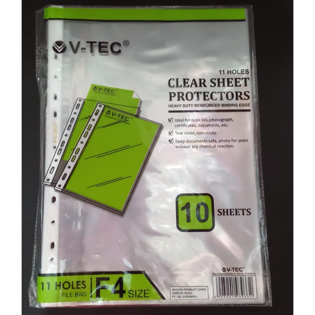 Jual Clear Sheets Protector F4 V-tec isi 10 sheet/ Plastik Pocket V-tec ... Jual Clear Sheets Protector F4 V-tec isi 10 sheet/ Plastik Pocket V-tec ...
