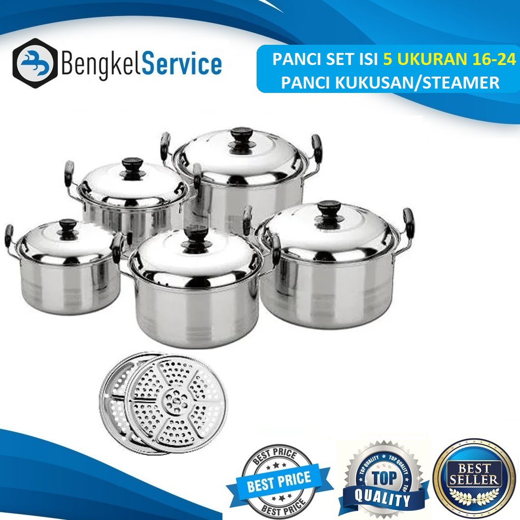 Jual Panci Set Panci kukusan Panci Steamer Isi 5 Pcs ukuran 16-24cm ...