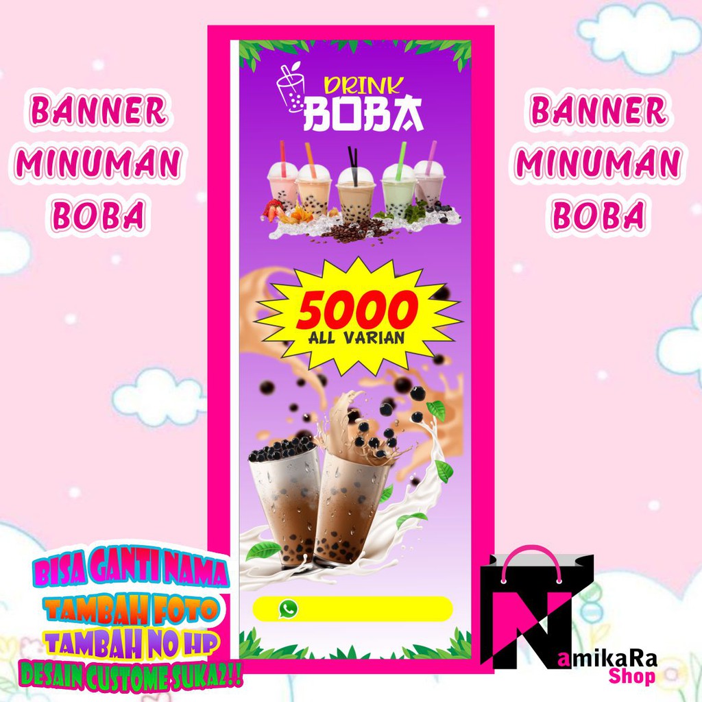 Jual Banner Spanduk Backdrop Minuman Boba Ungu/Banner Minuman Boba ...