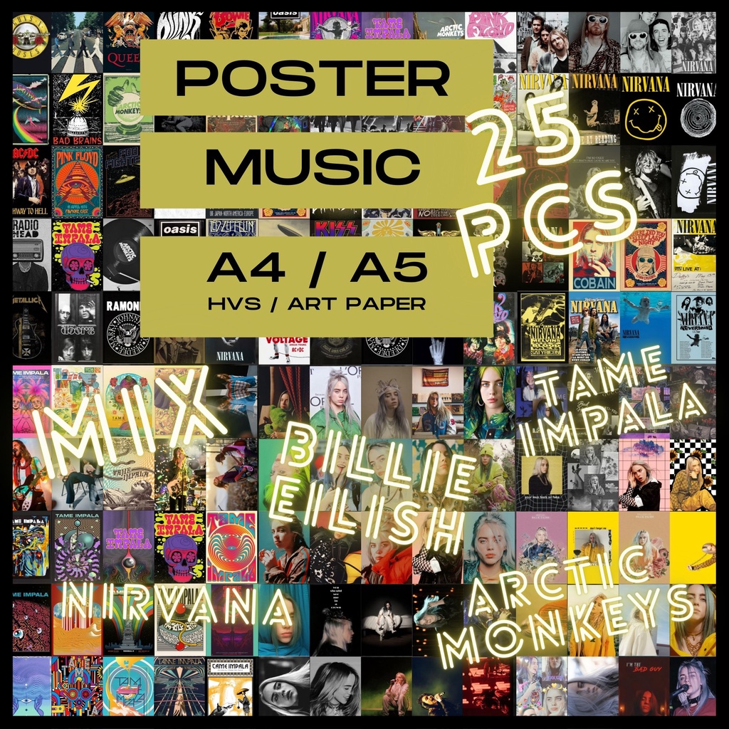 Jual POSTER MUSIC AND BAND (25 PCS) (A5/A4) (HVS/ART PAPER) | Shopee ...