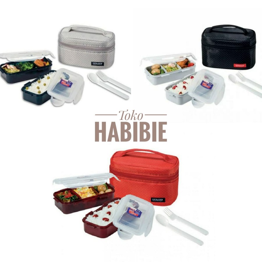 Jual LOCK n LOCK Lock&Lock Lunch Box 2P Set Bag & Spoon, Fork Set Kotak ...