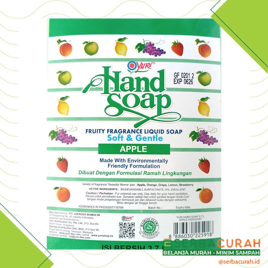 Jual Yuri Hand Soap Apple | Sabun Cuci Tangan | Isi Ulang 500 ml ...