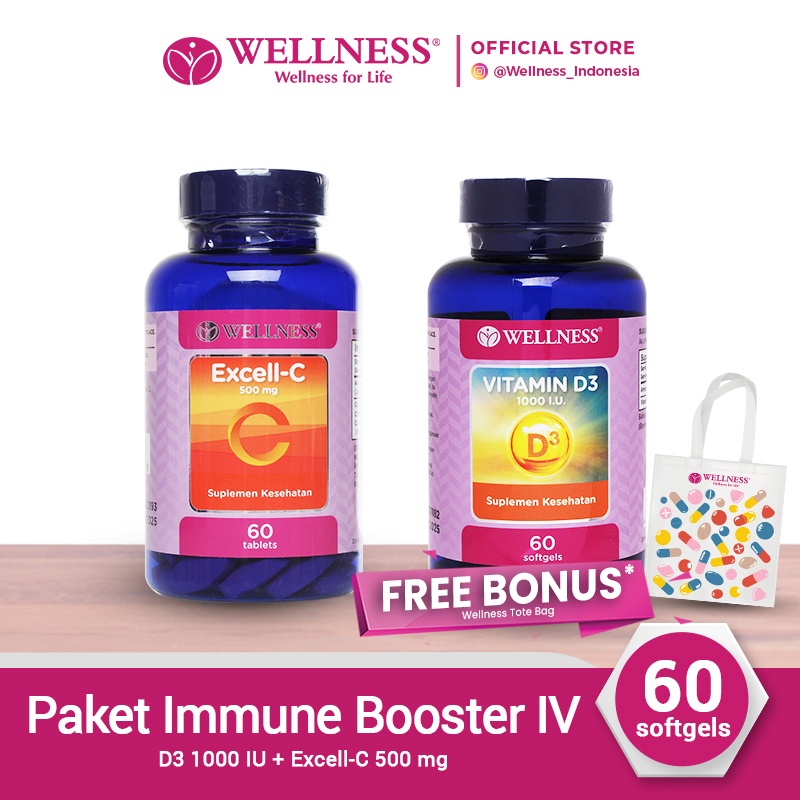 Jual Paket Immune Booster IV - Wellness D3 1000 + Vit C 500 - 60 ...