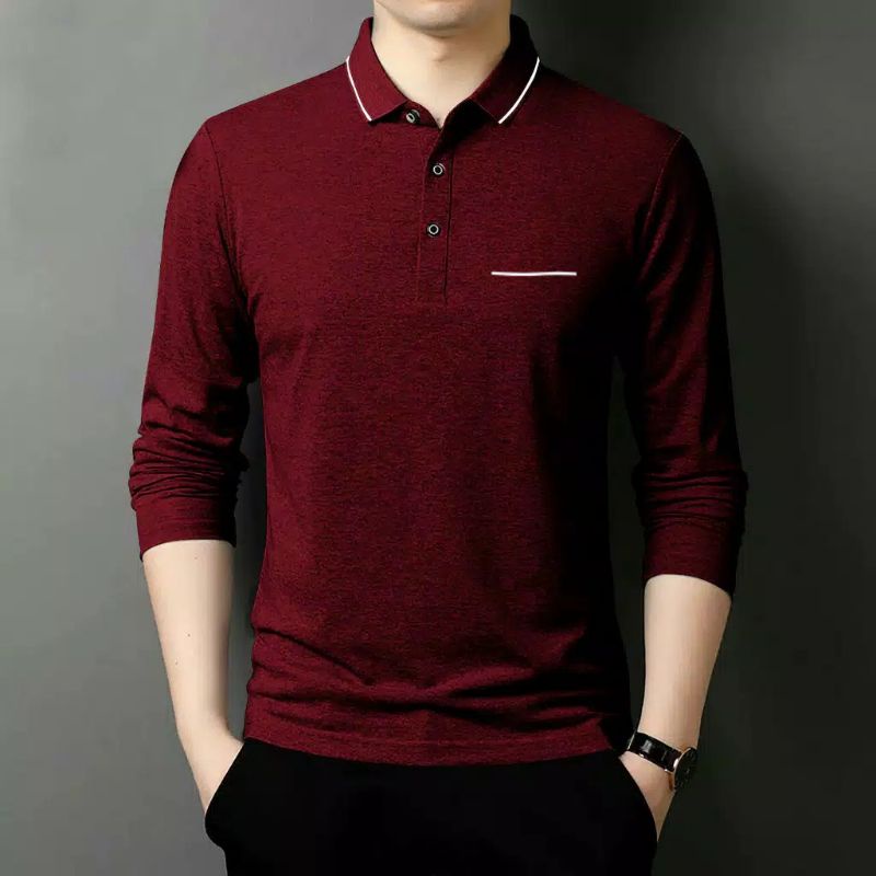 Jual Lpk Maroon Series BAJU PRIA Kaos polos lengan panjang berkerah ...