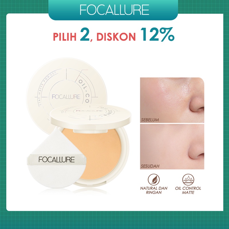 Jual Focallure Natural Oil-Control Powder Waterproof Compact Powder ...