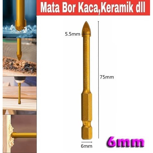 Jual Mata Bor Tombak 6mm Gold Titanium Kaca Keramik Granit Porselen ...