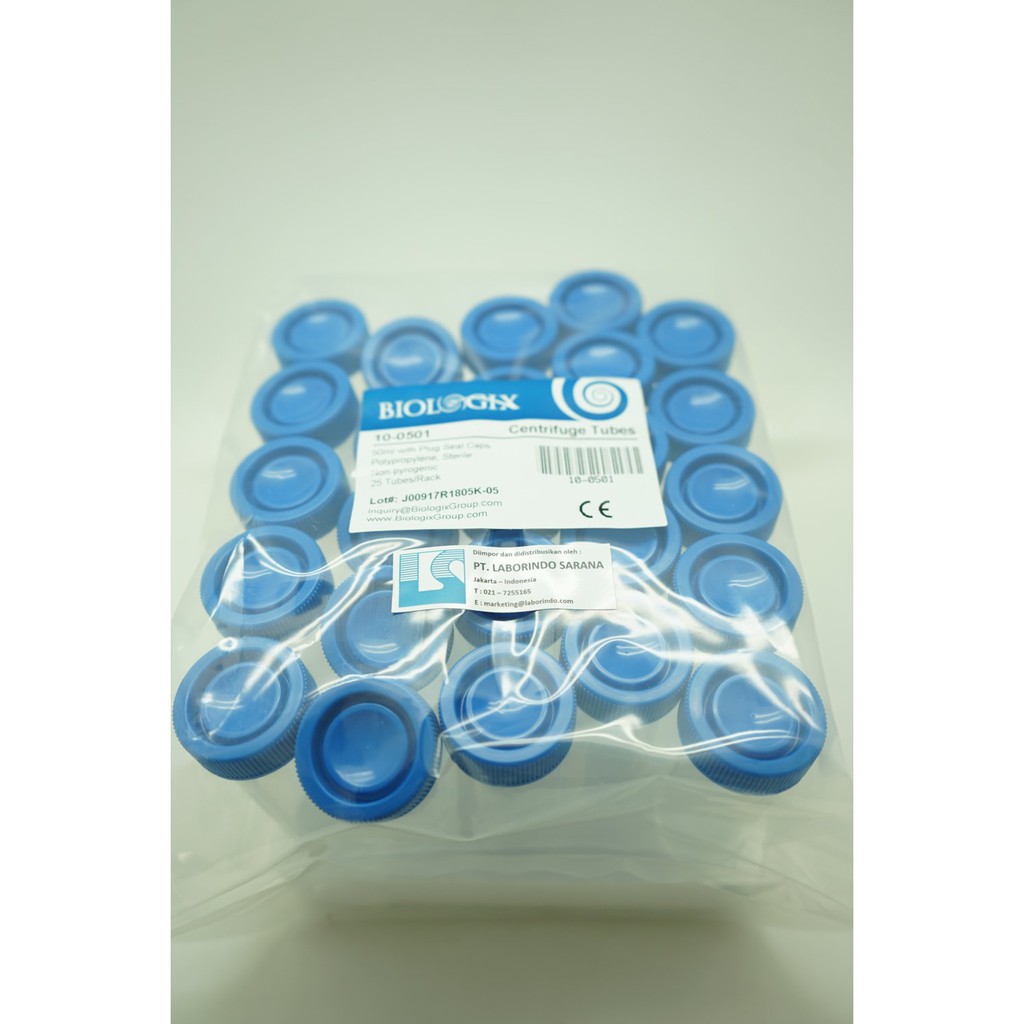 Jual Tabung Centrifuge 50 ml Plug Cap - Rack Pack - Sterile - Biologix ...