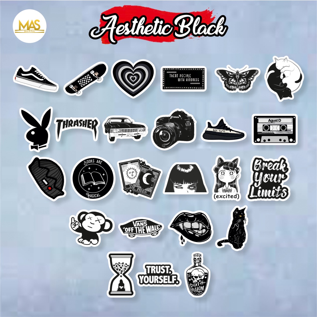 Jual Sticker Aesthetic Black Pack ( scrapbook, coverbook, tumblr ...