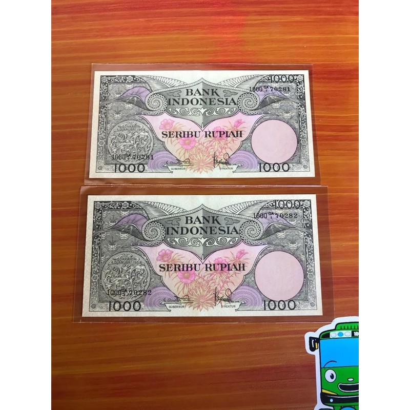 Jual Uang Kuno Seri Bunga 1000 Rupiah Tahun 1959 UNC 2 Lembar Urut ...