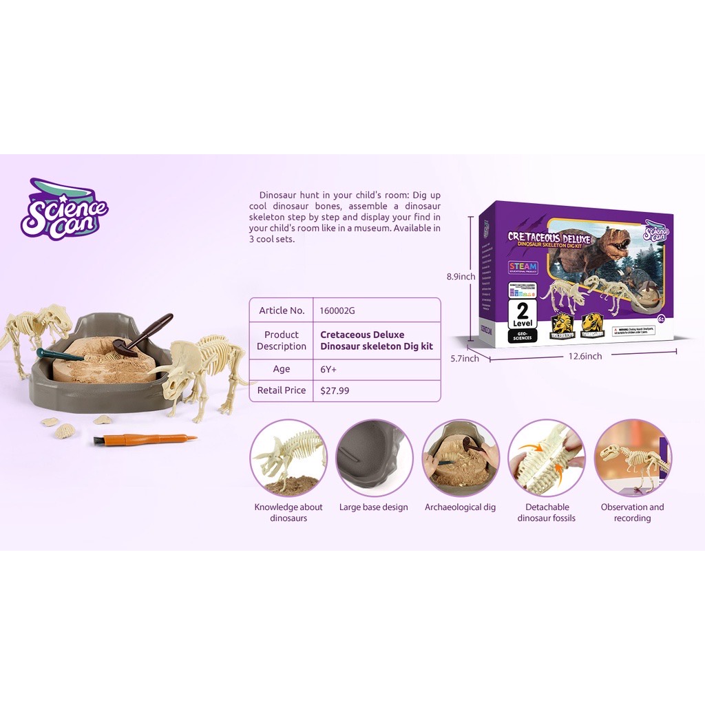 Jual Cretaceous Dinosaur Fossil Dig Steam Kit Mainan Edukasi gali fosil ...