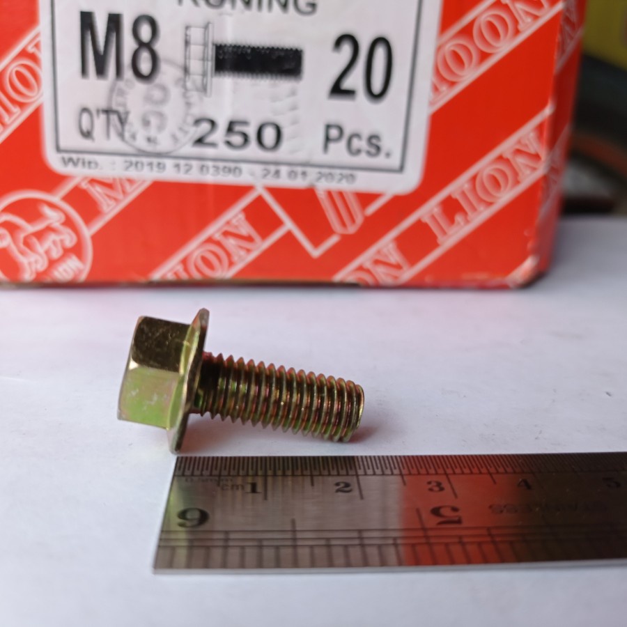 Jual FLANGE BOLT M8X20 / BAUT TOPI M8 X 20 KUNING KUNCI 12 | Shopee Indonesia