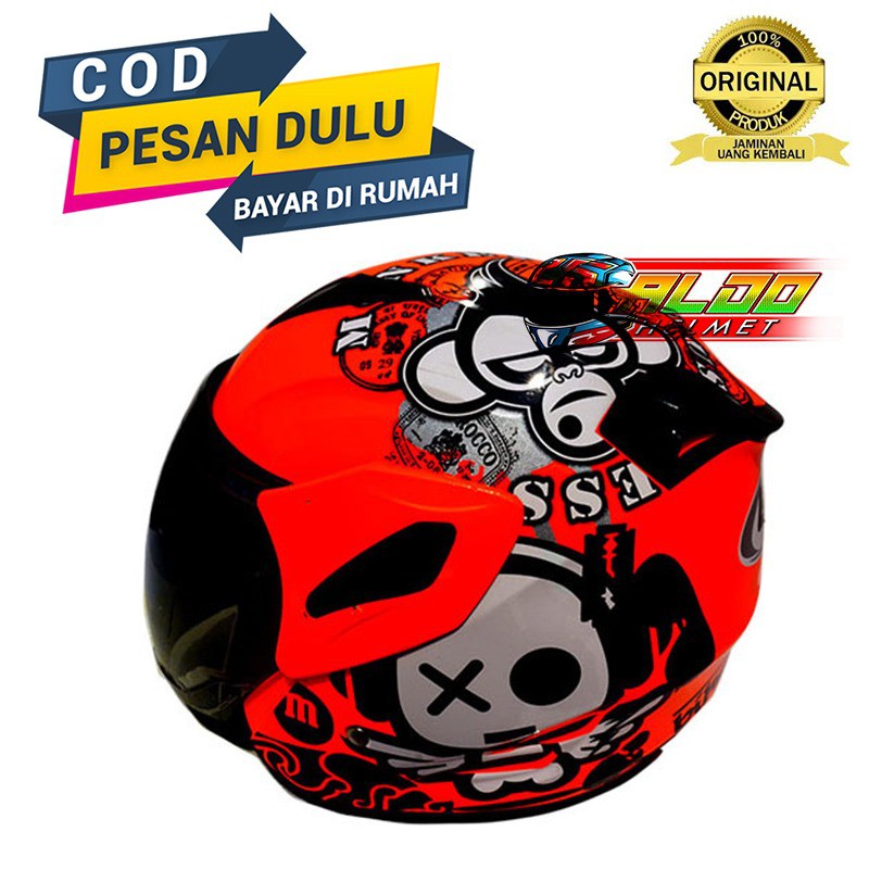 Jual GM FIGHTER MOTIF SPEAK UP ORANGE FLUO ORIGINAL HELM HALF FACE ...