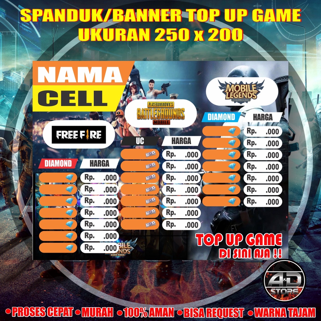 Jual Spanduk TOP UP GAME ukuran 250x200 (bisa edit) | Shopee Indonesia