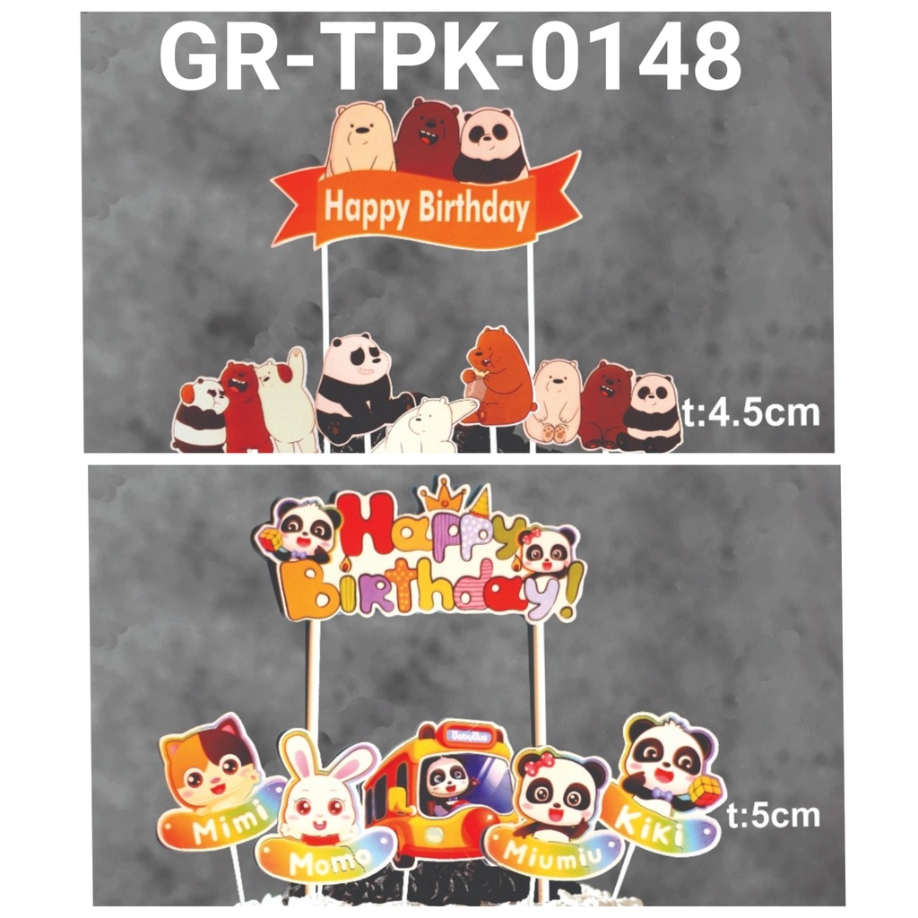 Jual TPK-0148 Cake topper kertas kue panda beruang we bare bears baby ...