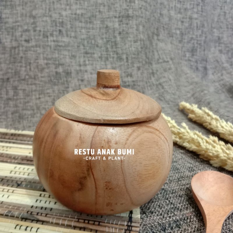 Jual (K027) Wadah Bumbu Kayu Mahoni 10cm|Tempat Garam|Wadah Gula|Toples ...