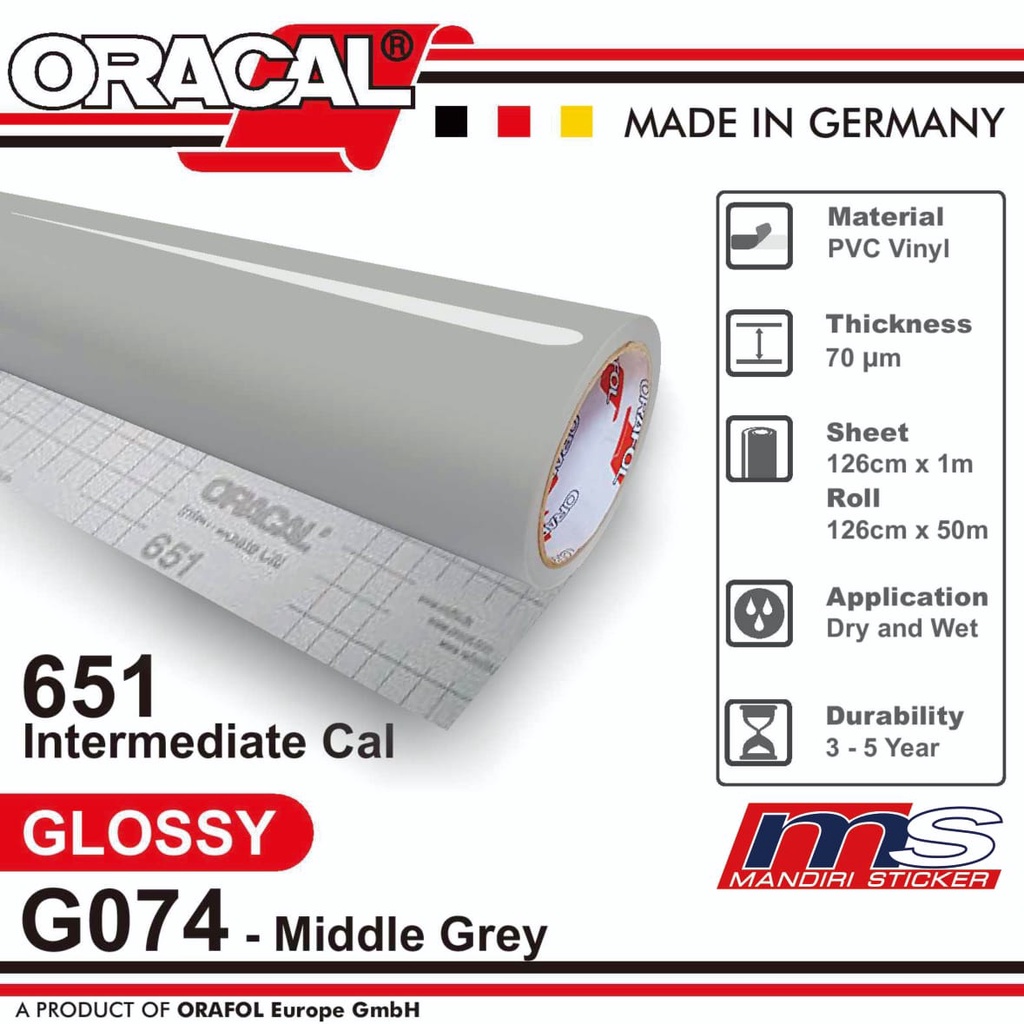 Jual Sticker ORACAL 651 - G074 Middle Grey Gloss Cutting Stiker ...