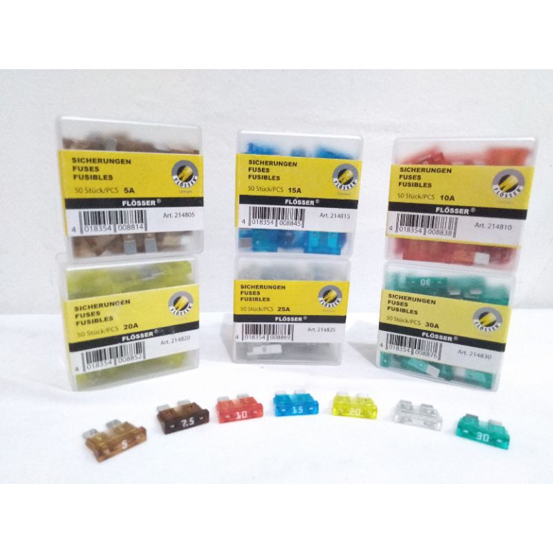 Jual Sekring Sekering Fuse Tancap Flosser DX Standart Besar Germany 5A 7.5A 10A 15A 20A 25A 30A ...